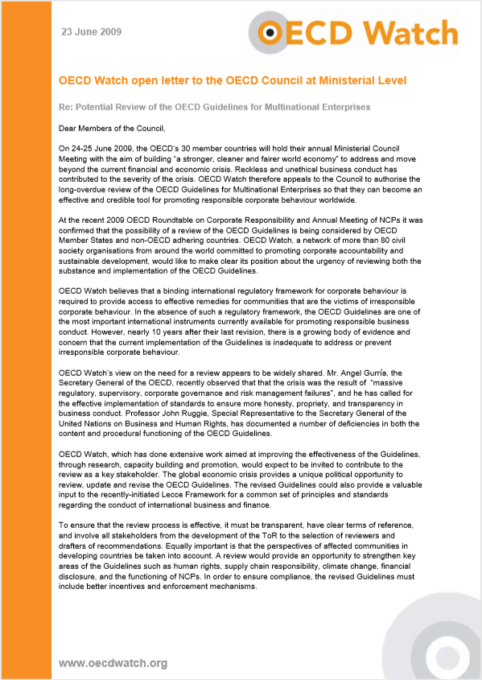 OECD Watch open letter to the OECD Council at Ministerial Level - OECD ...